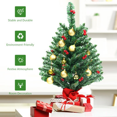 Costway 2FT Pre-Lit Desk Top Christmas Tree 60cm Artificial Mini ...