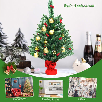 Costway 2FT Pre-Lit Desk Top Christmas Tree 60cm Artificial Mini ...