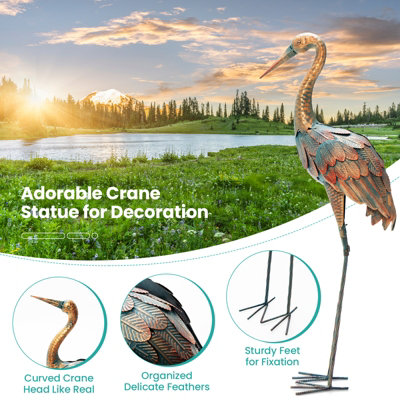 Costway 2Pcs Crane Garden Statue Set Metal Frame Crane Sculpture Statue ...