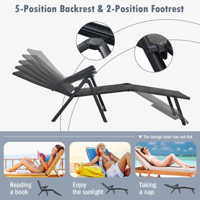 Costway 2Pcs Patio Foldable Chaise Lounge Chair Outdoor Portable ...