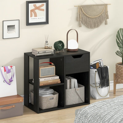 COSTWAY 3-Cube Bookcase Wooden Side Table Floor Standing Bookshelf w ...