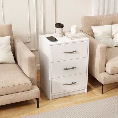 COSTWAY 3-Drawer Bedside Table Compact Floor Night Table End Table White