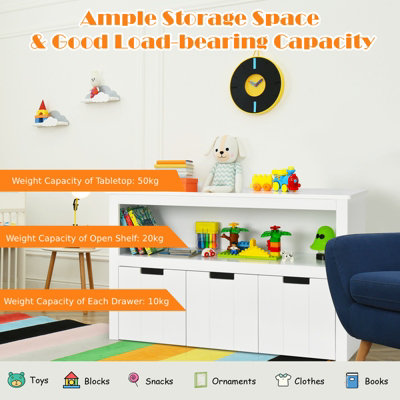 Costway 3 Drawer Storage Cabinet Wooden Bookshelf Display Rack Kids Toy ...