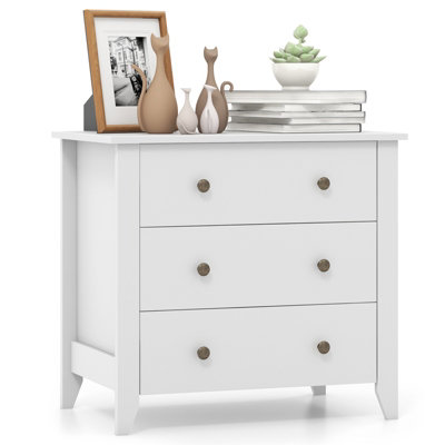Costway 3-Drawer Wooden Dresser Chest of Drawers with 3 Drawers & Round ...