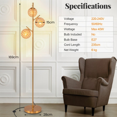 COSTWAY 3-Globe Floor Lamp Freestanding Tree Lamp w/ Foot Switch & 3 ...