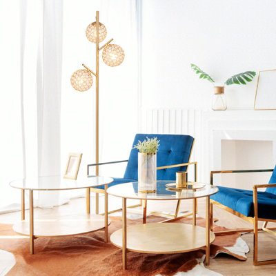 COSTWAY 3-Globe Floor Lamp Freestanding Tree Lamp w/ Foot Switch & 3 ...