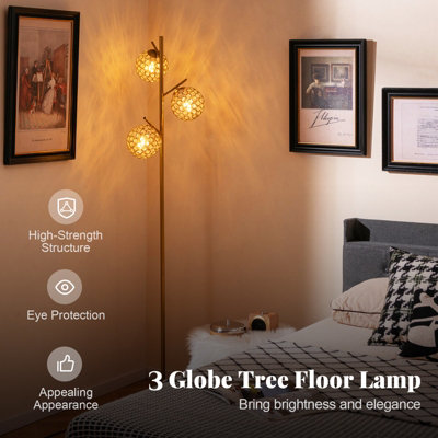 COSTWAY 3-Globe Floor Lamp Freestanding Tree Lamp w/ Foot Switch & 3 ...