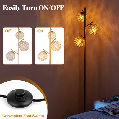 COSTWAY 3-Globe Floor Lamp Freestanding Tree Lamp w/ Foot Switch & 3 ...