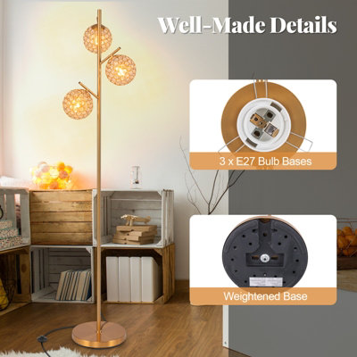 COSTWAY 3-Globe Floor Lamp Freestanding Tree Lamp w/ Foot Switch & 3 ...