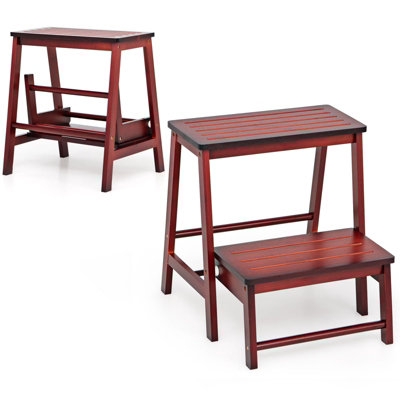 Costway 3 IN 1 2-Step Folding Step Ladder Bamboo Step Stool Portable ...