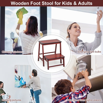 Costway 3 IN 1 2-Step Folding Step Ladder Bamboo Step Stool Portable ...