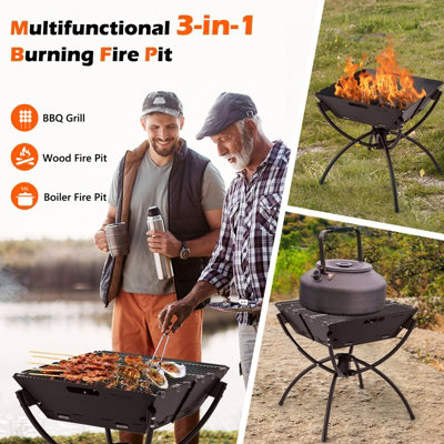 Costway 3-In-1 Camping Fire Pit Wood Burning Campfire Portable Grill w ...