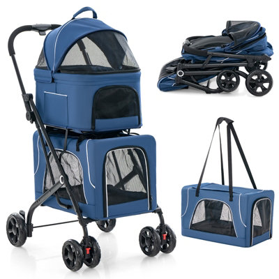 Costway 3-in-1 Double-Layer Pet Stroller Pushchair Folding Dog Cat Walk ...