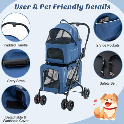 Costway 3-in-1 Double-Layer Pet Stroller Pushchair Folding Dog Cat Walk ...
