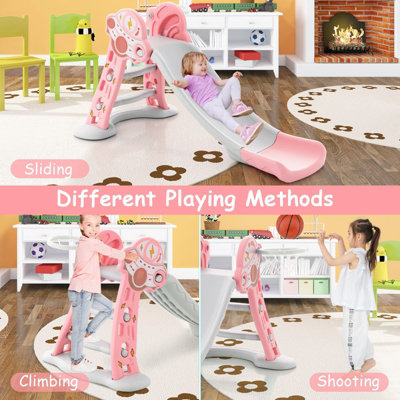 Costway 3-in-1 Folding Climber & Slide Set Basketball Hoop & Small ...