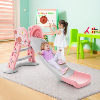 Costway 3-in-1 Folding Climber & Slide Set Basketball Hoop & Small ...