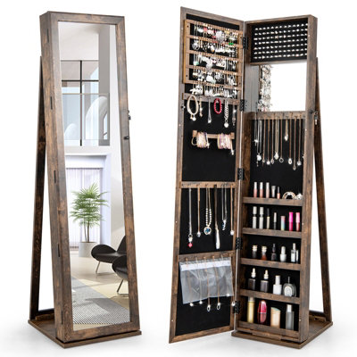 Costway 3 in 1 Jewelry Cabinet Full Length Mirrored Jewelry Armoire Storage Organizer