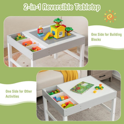 Costway 3 in 1 Kids Activity Play Table Wooden Building Block Desk w ...