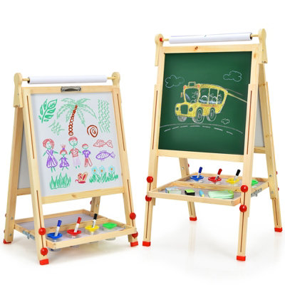 Costway 3 in 1 Kids Art Easel Double-Sided Blackboard Magnetic ...