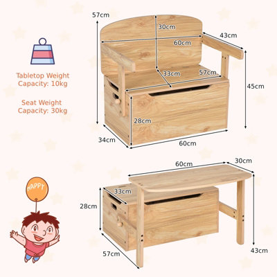 Costway 3-in-1 Kids Convertible Activity Bench Toy Box