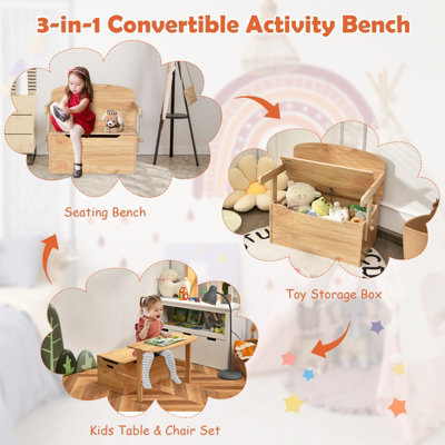 Costway 3-in-1 Kids Convertible Activity Bench Toy Box