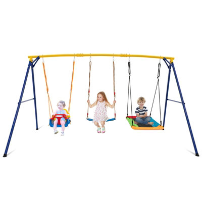 Costway 3-in-1 Kids Swing Set Metal A-Frame Stand Swing Playset ...