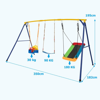 Costway 3-in-1 Kids Swing Set Metal A-Frame Stand Swing Playset ...