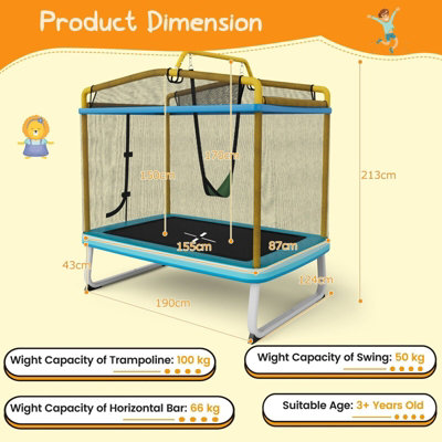 Costway 3-in-1 Kids Trampoline 6FT Rectangle Toddler Trampoline w ...
