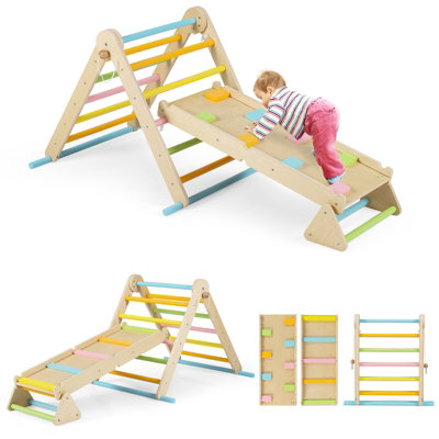 COSTWAY 3-in-1 Pikler Triangle Climbing Set Kids Montessori Toys-Colorful