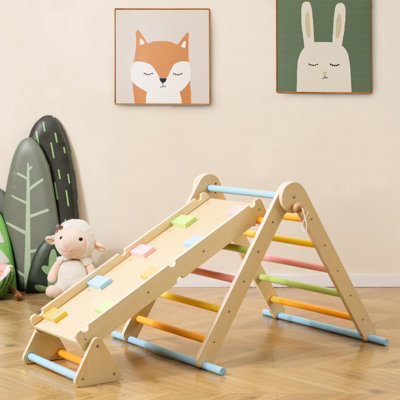 COSTWAY 3-in-1 Pikler Triangle Climbing Set Kids Montessori Toys-Colorful