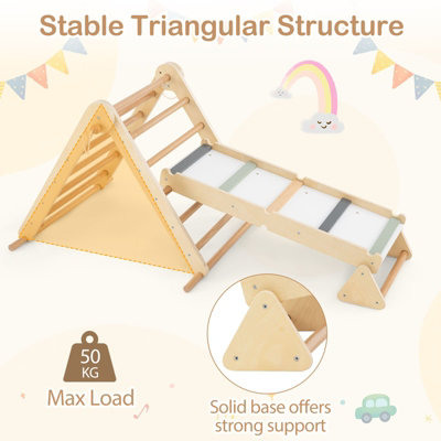 COSTWAY 3-in-1 Pikler Triangle Climbing Set Kids Montessori Toys-Natural