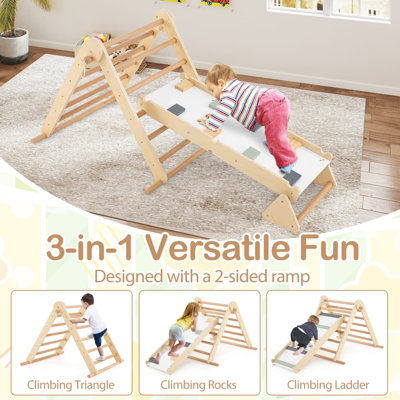 COSTWAY 3-in-1 Pikler Triangle Climbing Set Kids Montessori Toys-Natural