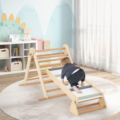 COSTWAY 3-in-1 Pikler Triangle Climbing Set Kids Montessori Toys-Natural
