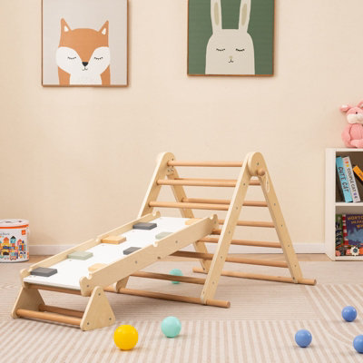 COSTWAY 3-in-1 Pikler Triangle Climbing Set Kids Montessori Toys-Natural