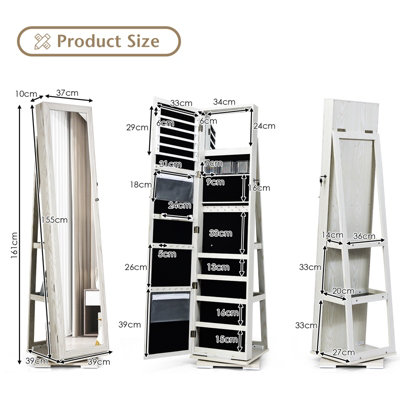 Costway 3-in-1 Rotating Jewelry Armoire Freestanding Lockable Jewelry ...