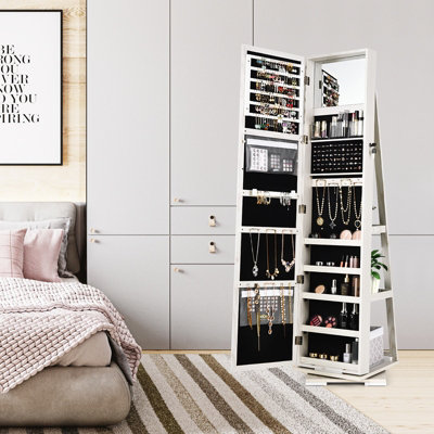 Costway 3 in 1 Rotating Jewelry Armoire Freestanding Lockable Jewelry Organizer w Makeup Mirror