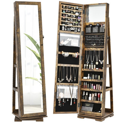 Costway 3 in 1 Rotating Jewelry Armoire Freestanding Lockable Jewelry Organizer w Makeup Mirror