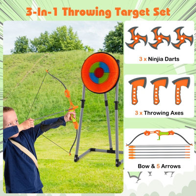 COSTWAY 3 in 1 Throwing Target Set Kids Throwing Game w/ a Bow & 5 ...