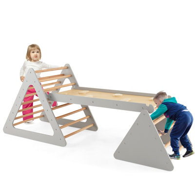 Costway 3 in 1 Toddler Climbing Toy Set Wooden Climber Log Bridge Kids ...