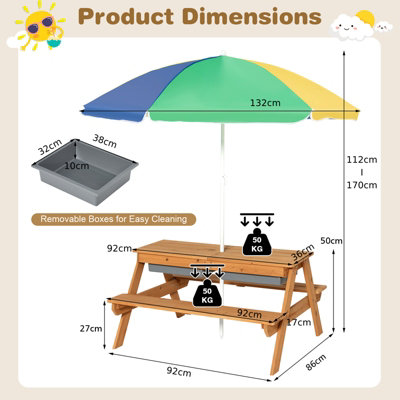 Costway 3 In 1 Toddler Picnic Table Kids Picnic Table & Bench Set w ...