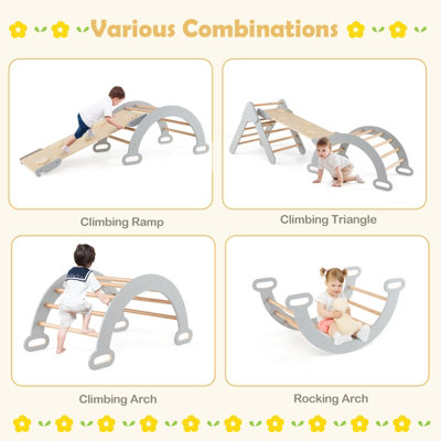 Costway 3-in-1 Triangle Climbing Set Wooden Toddler Climber with ...