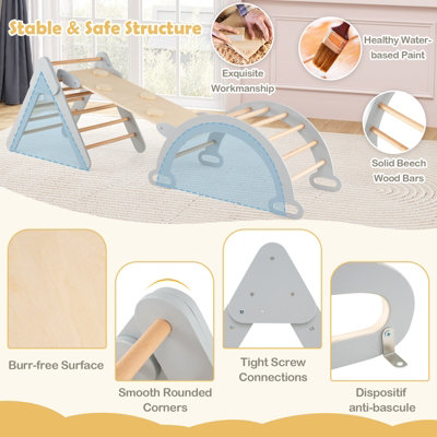 Costway 3-in-1 Triangle Climbing Set Wooden Toddler Climber with ...
