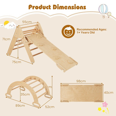 COSTWAY 3-in-1 Triangle Climbing Set Wooden Toddler Climber with ...