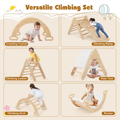 COSTWAY 3-in-1 Triangle Climbing Set Wooden Toddler Climber with ...