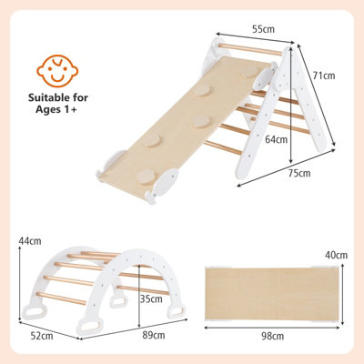 Costway 3-in-1 Triangle Climbing Set Wooden Toddler Climber with ...