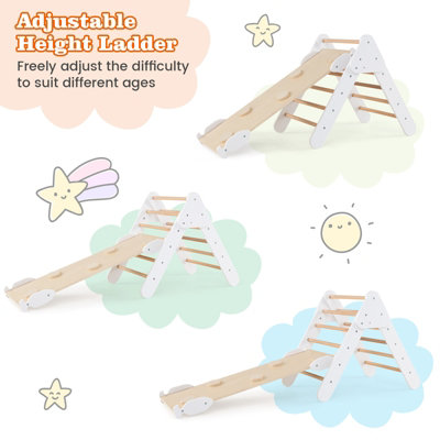Costway 3-in-1 Triangle Climbing Set Wooden Toddler Climber with ...
