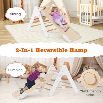 Costway 3-in-1 Triangle Climbing Set Wooden Toddler Climber with ...