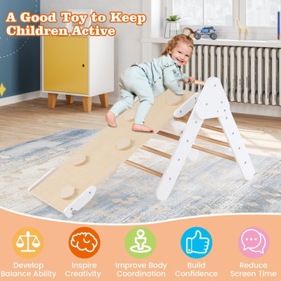 Costway 3-in-1 Triangle Climbing Set Wooden Toddler Climber with ...