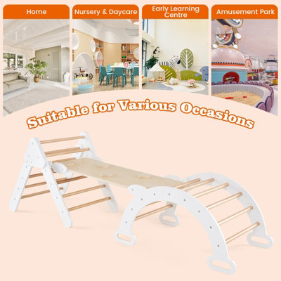 Costway 3-in-1 Triangle Climbing Set Wooden Toddler Climber with ...