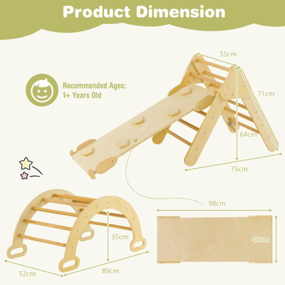 Costway 3-in-1 Triangle Climbing Set Wooden Toddler Climbing Frame with ...